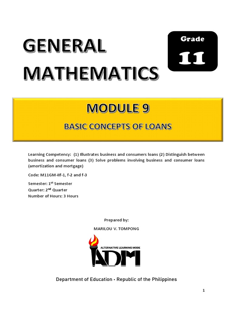 GenMath11 Q2 Mod9 Basic-Concepts-of-Loans Version2 | PDF | Loans | Mortgage Loan