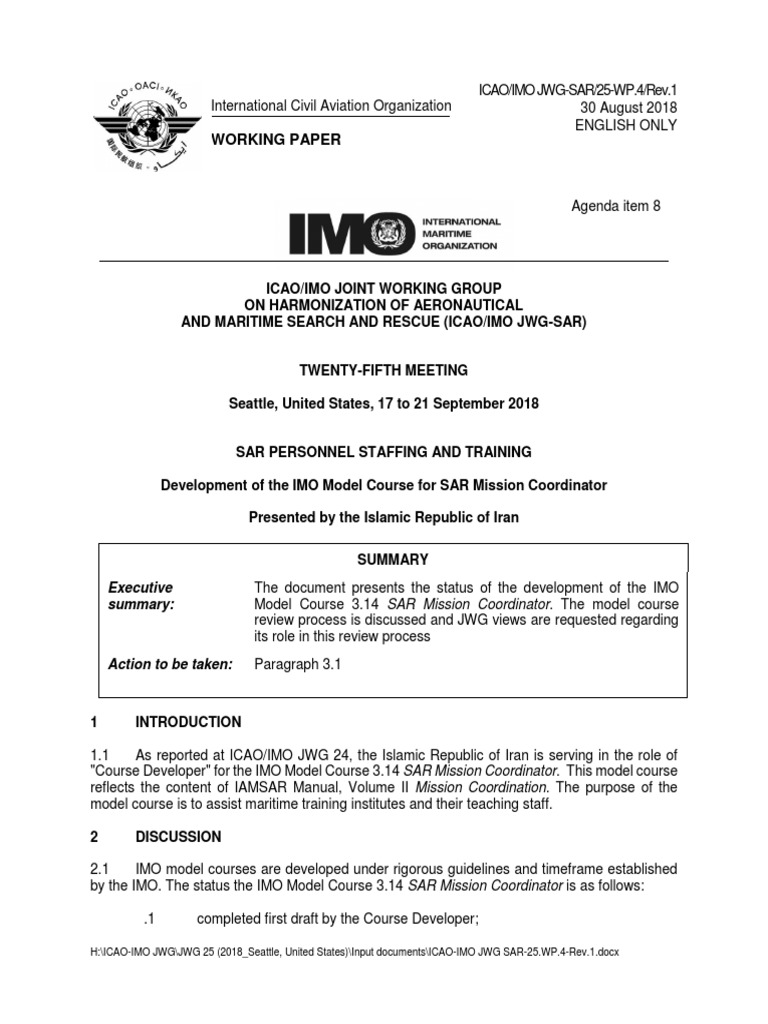 ICAO-IMO JWG-SAR-25-WP.4-Rev.1 - Development of The IMO Model Course ...