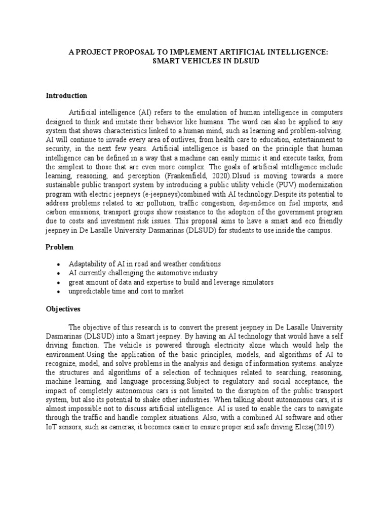 A Project Proposal To Implement Artificial Intelligence | PDF ...
