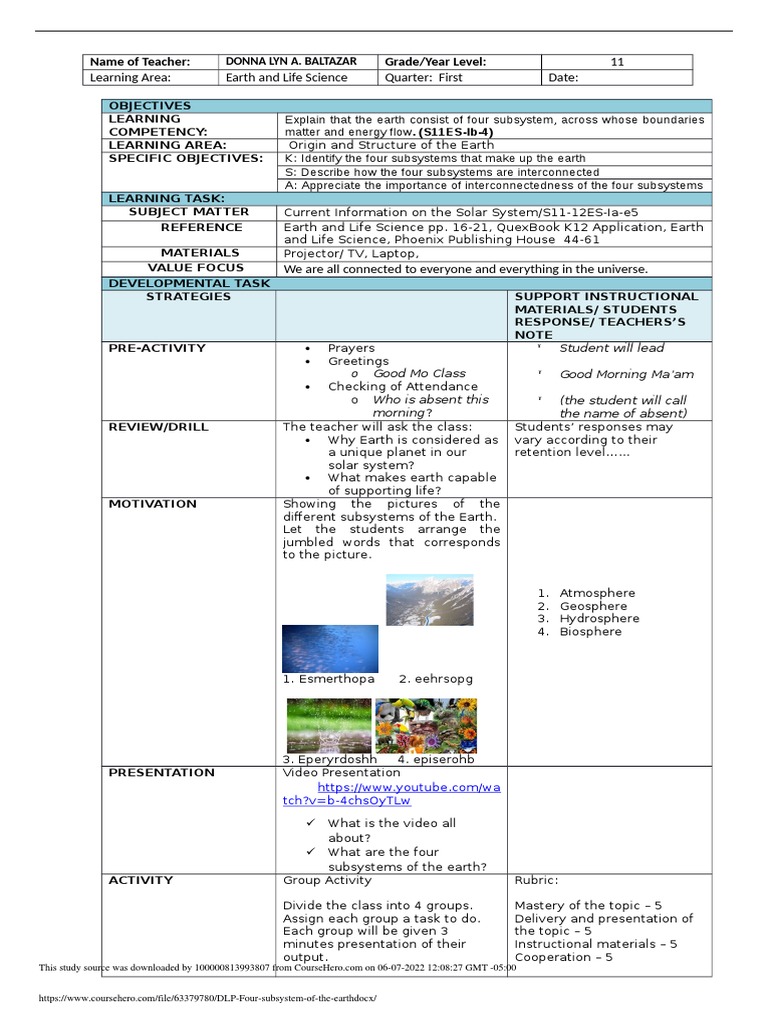 DLP Four Subsystem of The Earth | PDF | Earth | Atmosphere