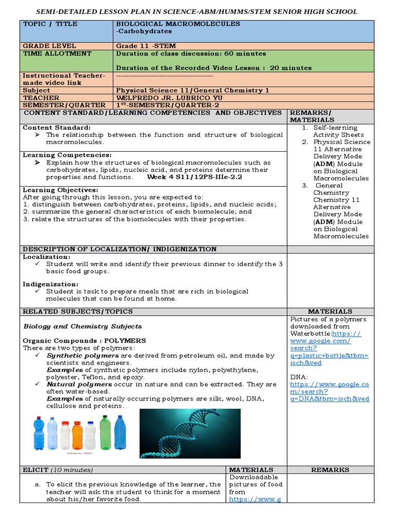 Lesson Plan on Biological Macromolecules | PDF