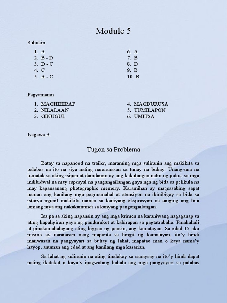 Filipino Activities Module 5 & 6 | PDF