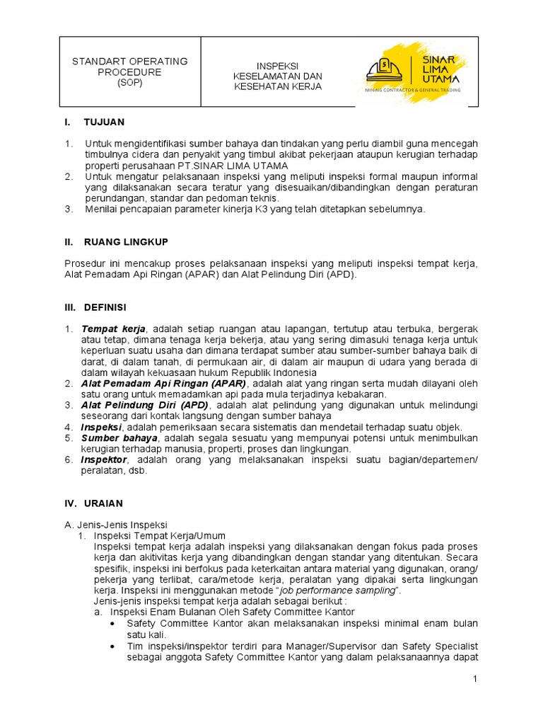 SOP-Inspeksi-K3 PT Slu | PDF
