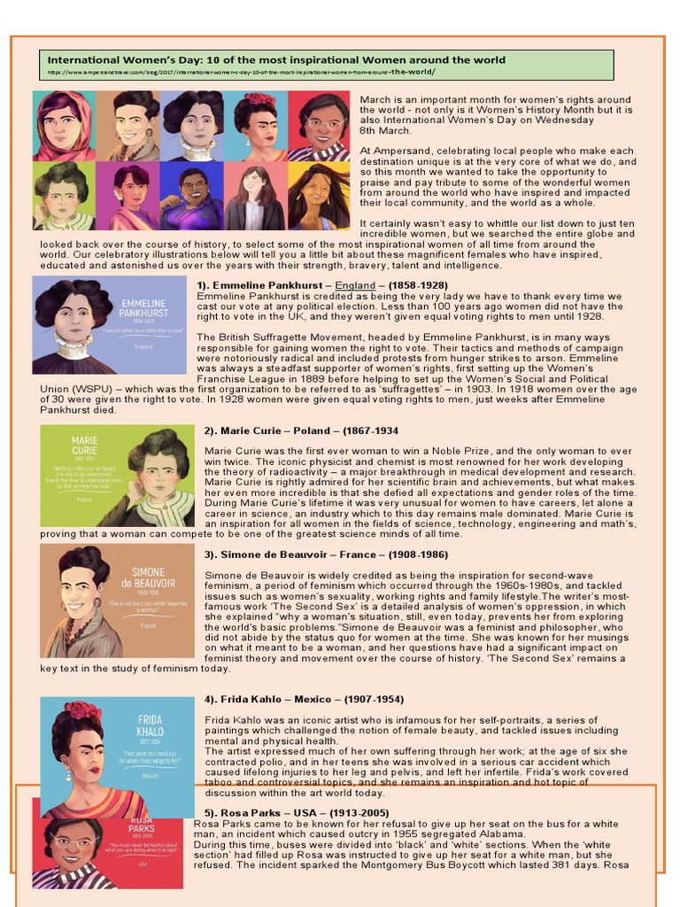 Celebrating Womens Day Grammar Guides Reading Comprehension Exercises ...