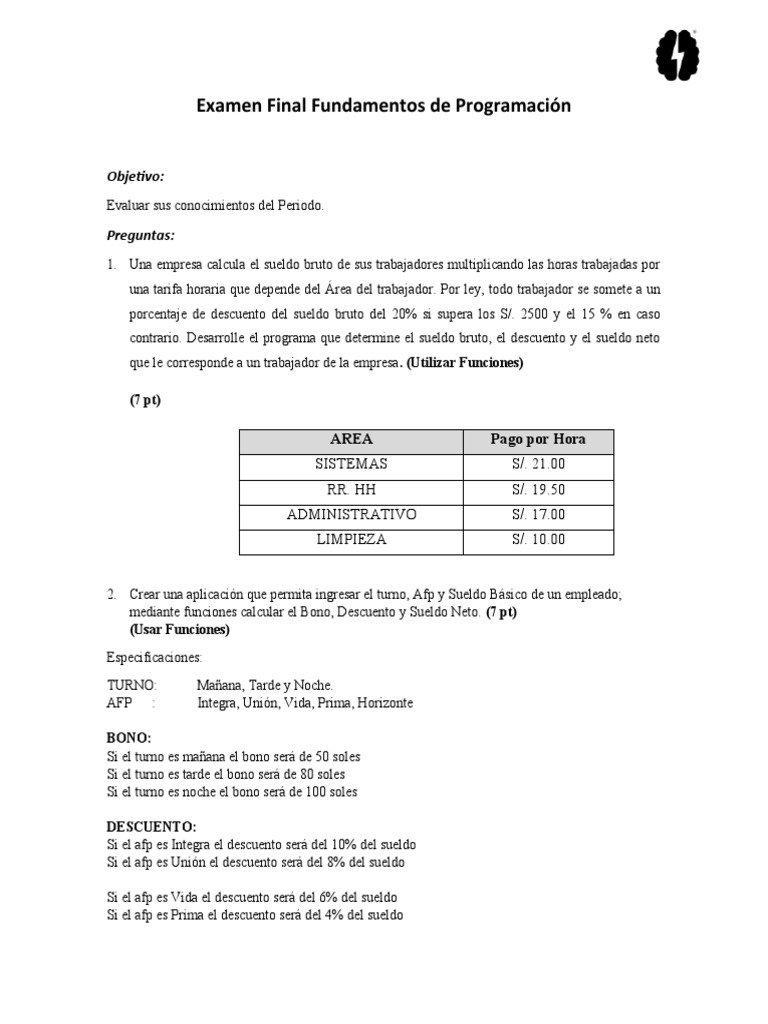 Examen Final de Fundamentos de Programación | PDF