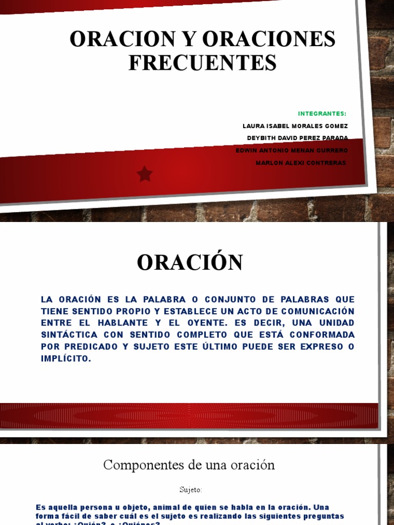 Exposición Oracion y Oraciones Frecuentes | PDF | Oración (Lingüística ...