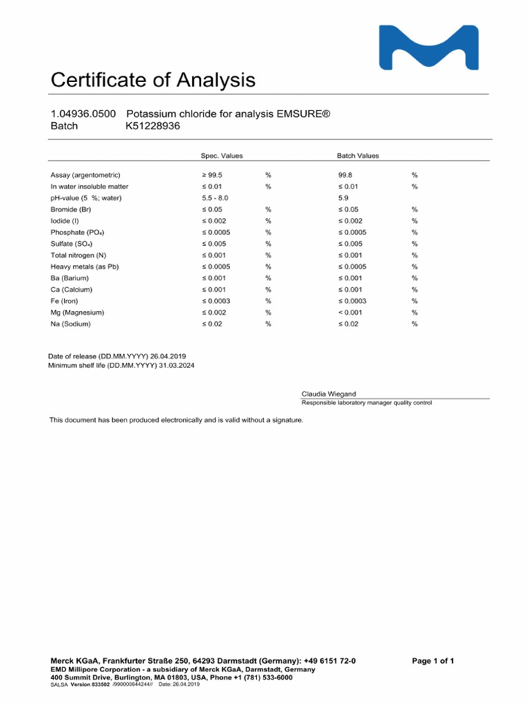 Certificado de Análisis | PDF