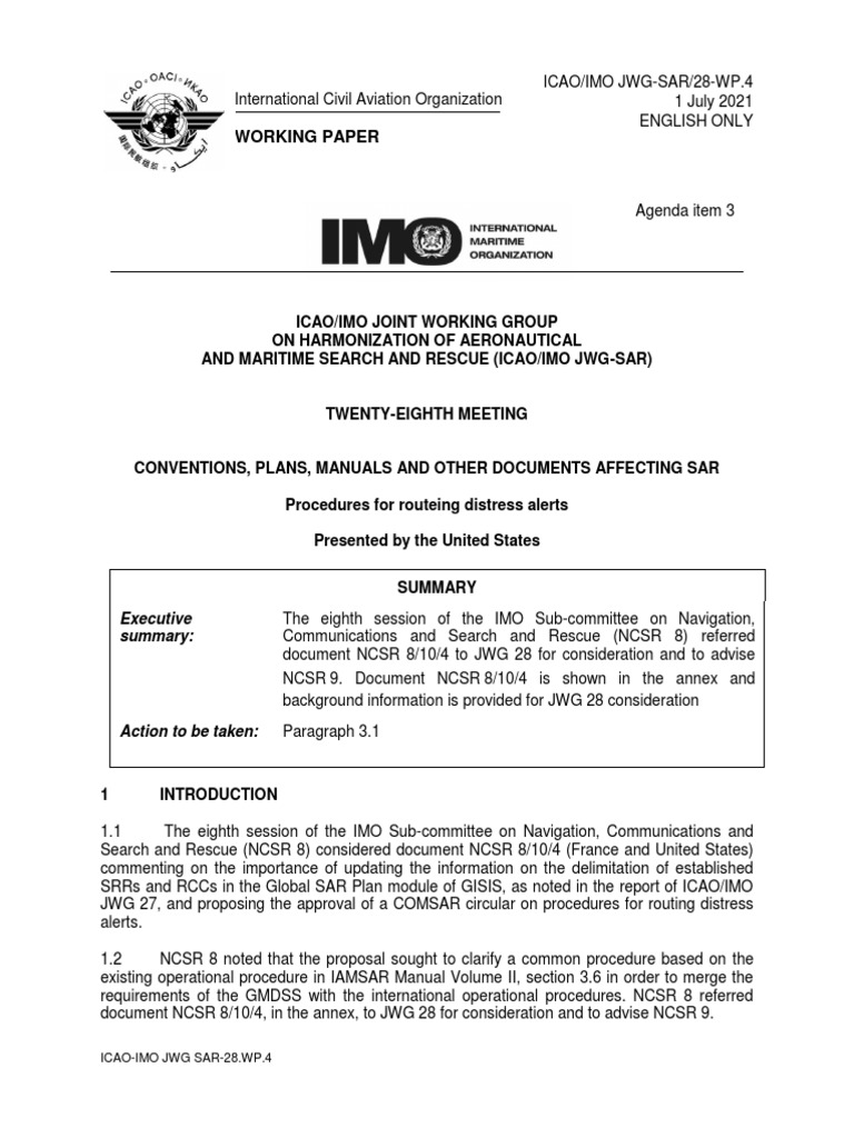 ICAO-IMO JWG-SAR-28-WP.4 - Procedures For Routeing Distress Alerts ...