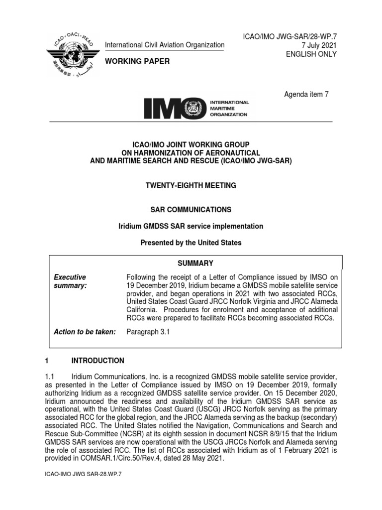 ICAO-IMO JWG-SAR-28-WP.7 - Iridium GMDSS SAR Service Implementation ...