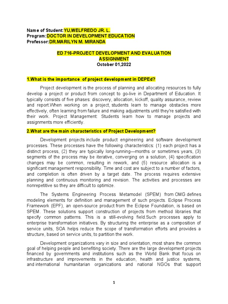 Ed 716 Project Dev And Eval Assignment October 012022 Download Free Pdf Non Governmental 8402