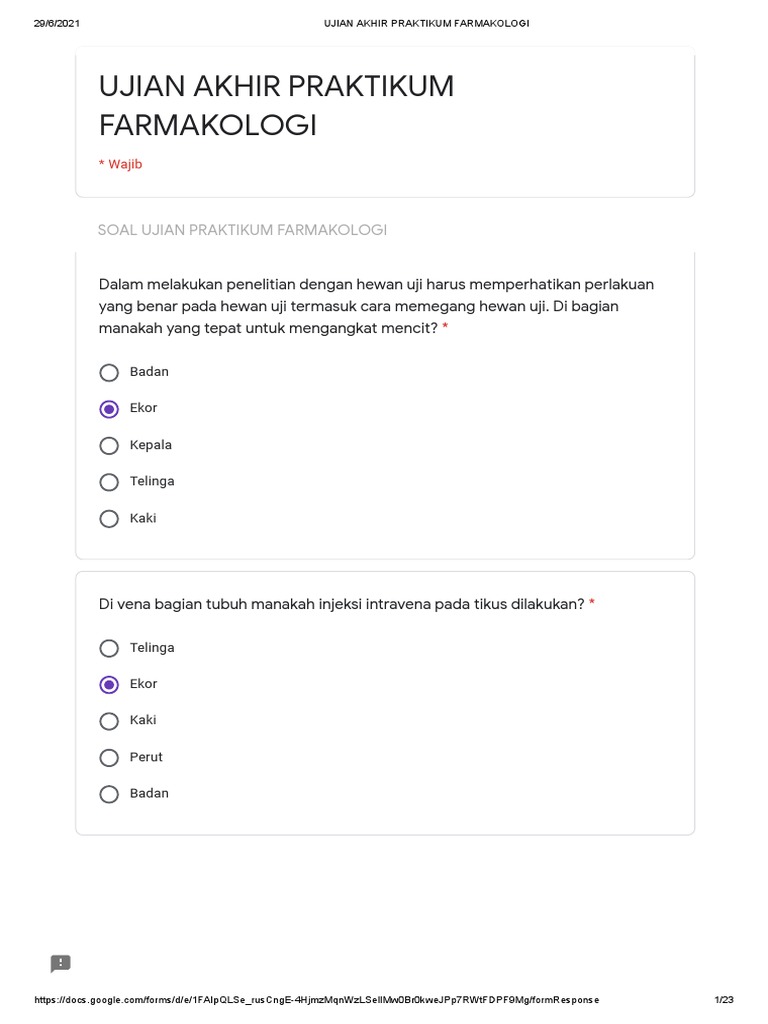 Ujian Praktikum Farmakologi 2021 | PDF