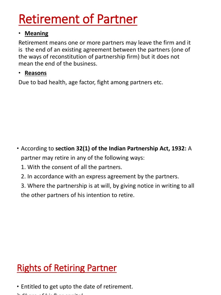 Retirement of Partner Class 12th | PDF | Odds | Partnership