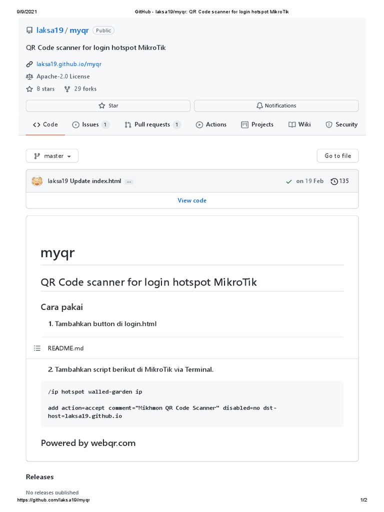 GitHub - Laksa19 - Myqr - QR Code Scanner For Login Hotspot MikroTik | PDF