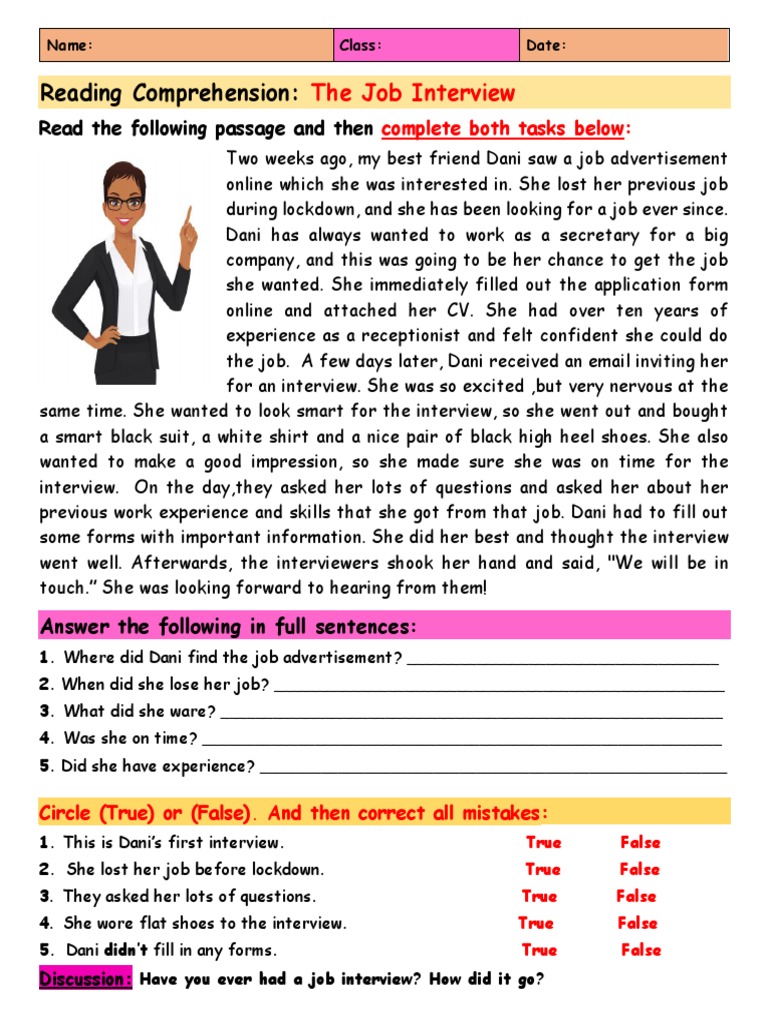 A Job Interview Reading Comprehension | Download Free PDF | Job Interview