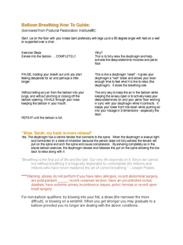 Balloon Breathing How To Guide | PDF | Breathing | Abdomen