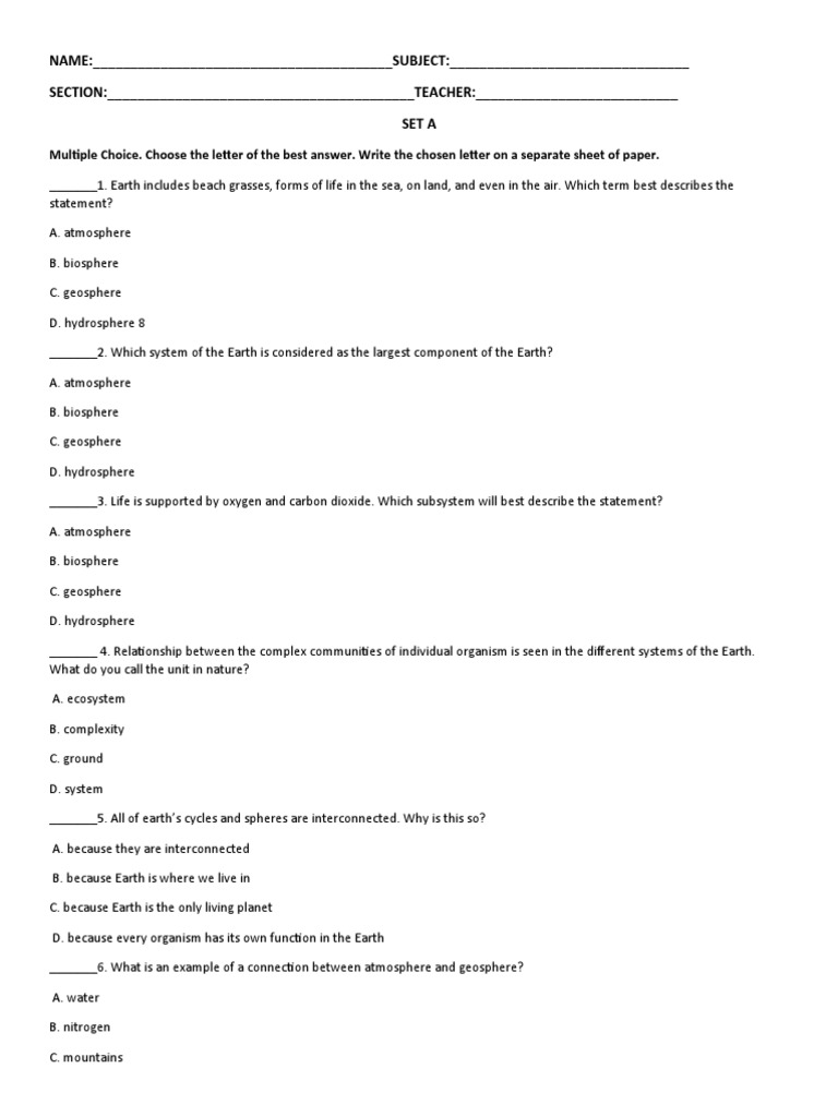 Quiz Subsystem | PDF | Atmosphere | Earth