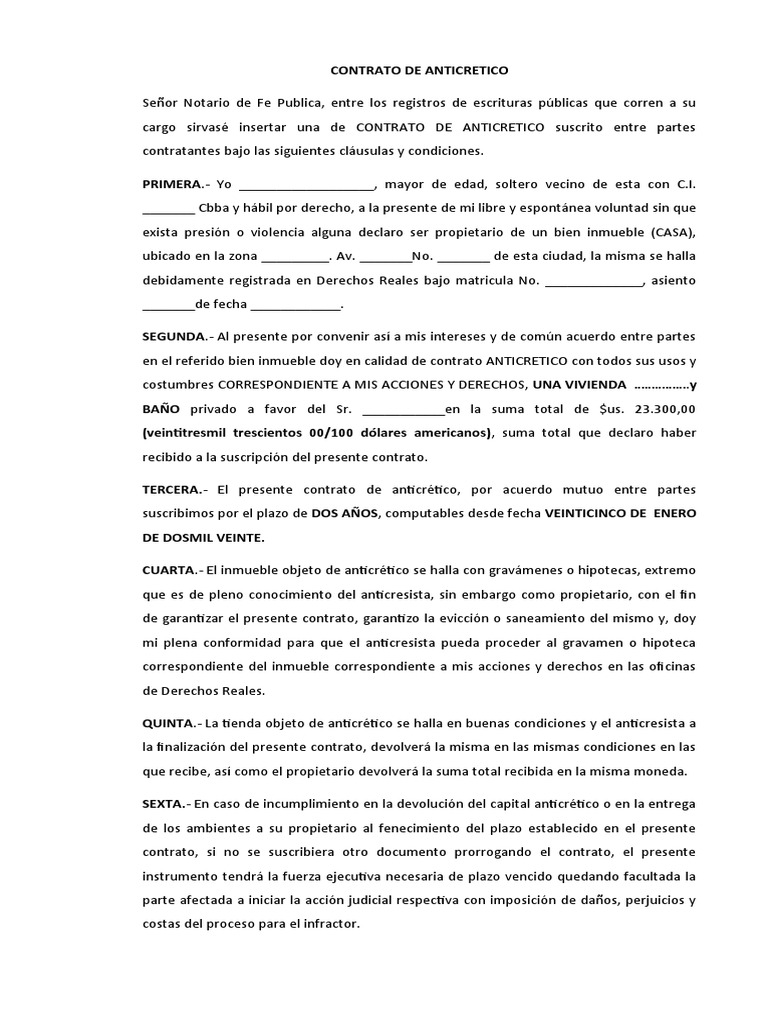 Contrato de Anticretico | PDF