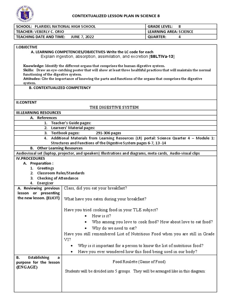 Cot Q4 Grade 8 | PDF | Digestion | Digestive System