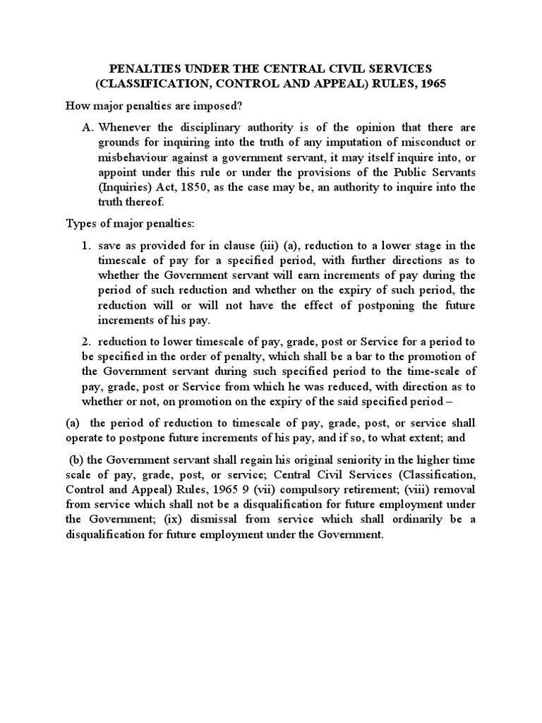 Major Penalties Under The Central Civil Services | PDF