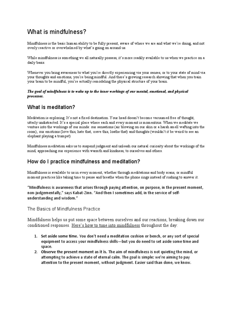 Mindfulness Notes | PDF | Mindfulness | Meditation