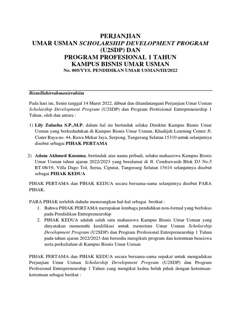 Beasiswa U2SDP Kampus Umar Usman | PDF