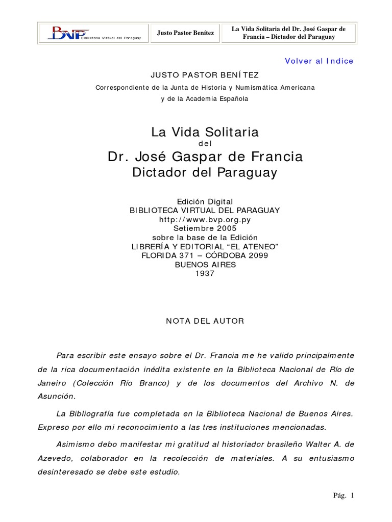 La Vida Solitaria Del DR Jose Gaspar Rodriguez de Francia | PDF | Paraguay