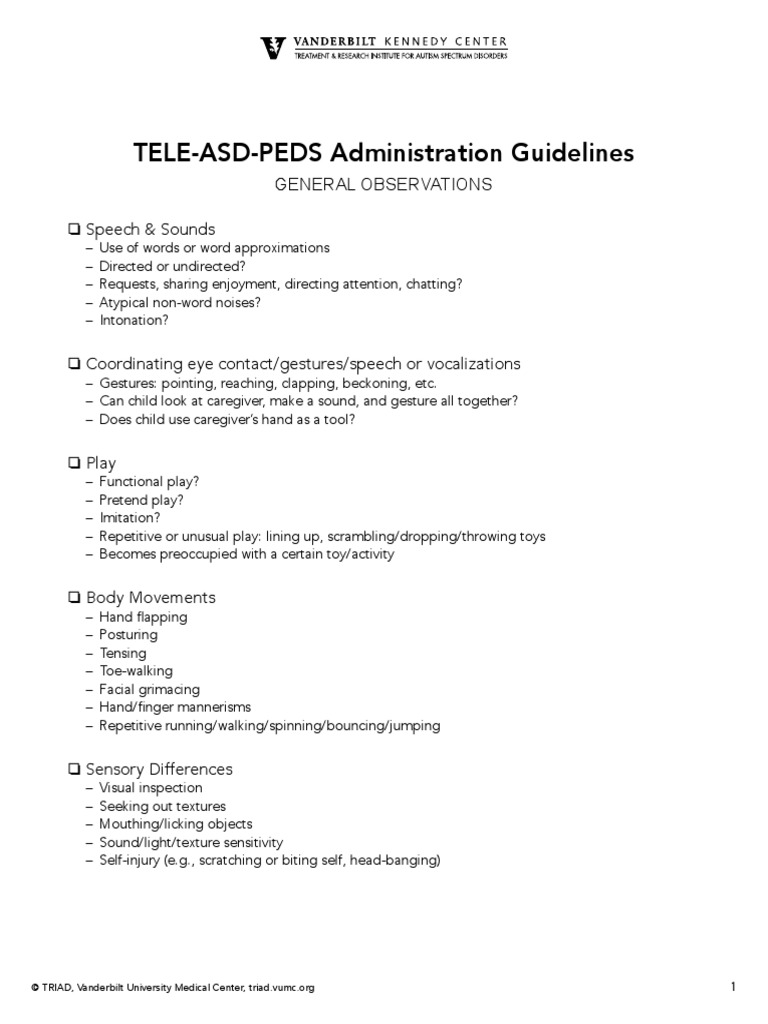 ASD PEDS Administration Guidelines | PDF | Gesture | Cognitive Science