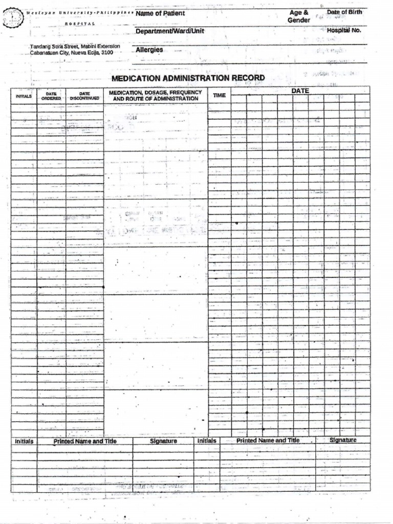 Medication Administration Record Front | PDF