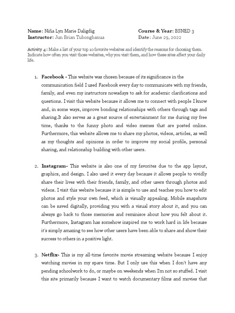 IT ERA Activity 4 | PDF | Facebook | Websites