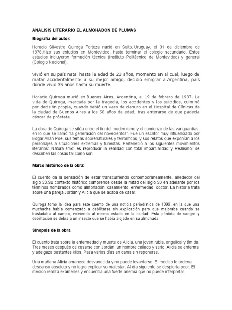 Analisis Literario El Almohadon de Plumas | PDF