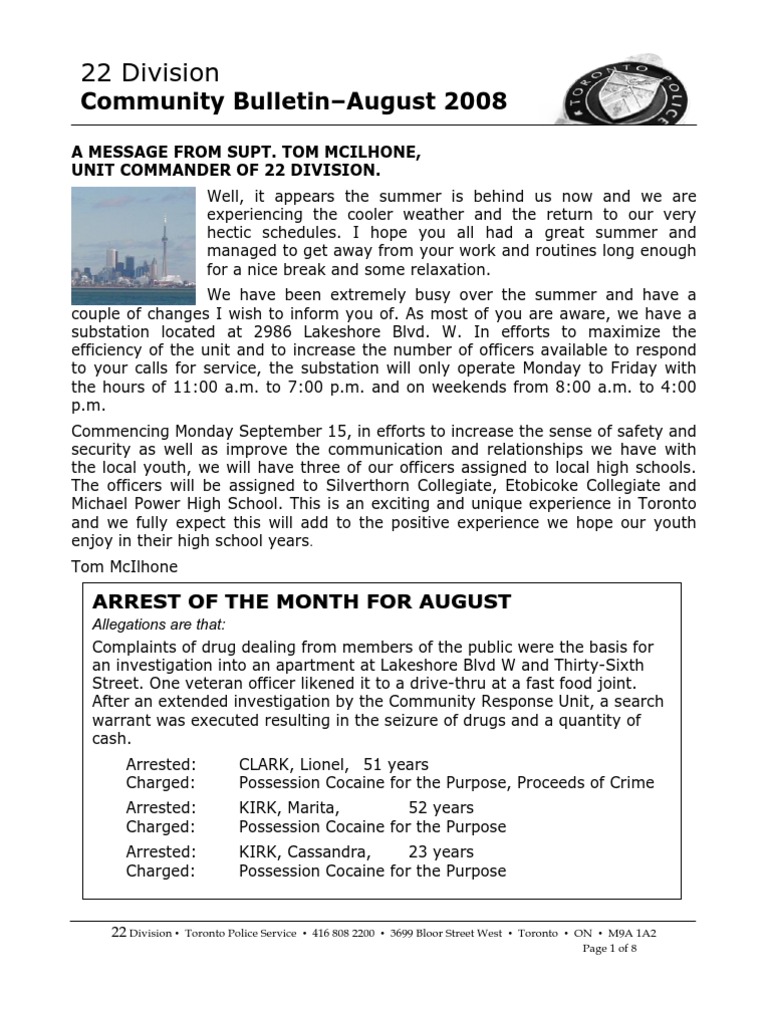 22 Division Community Bulletin August 2008 | PDF | Robbery | Police