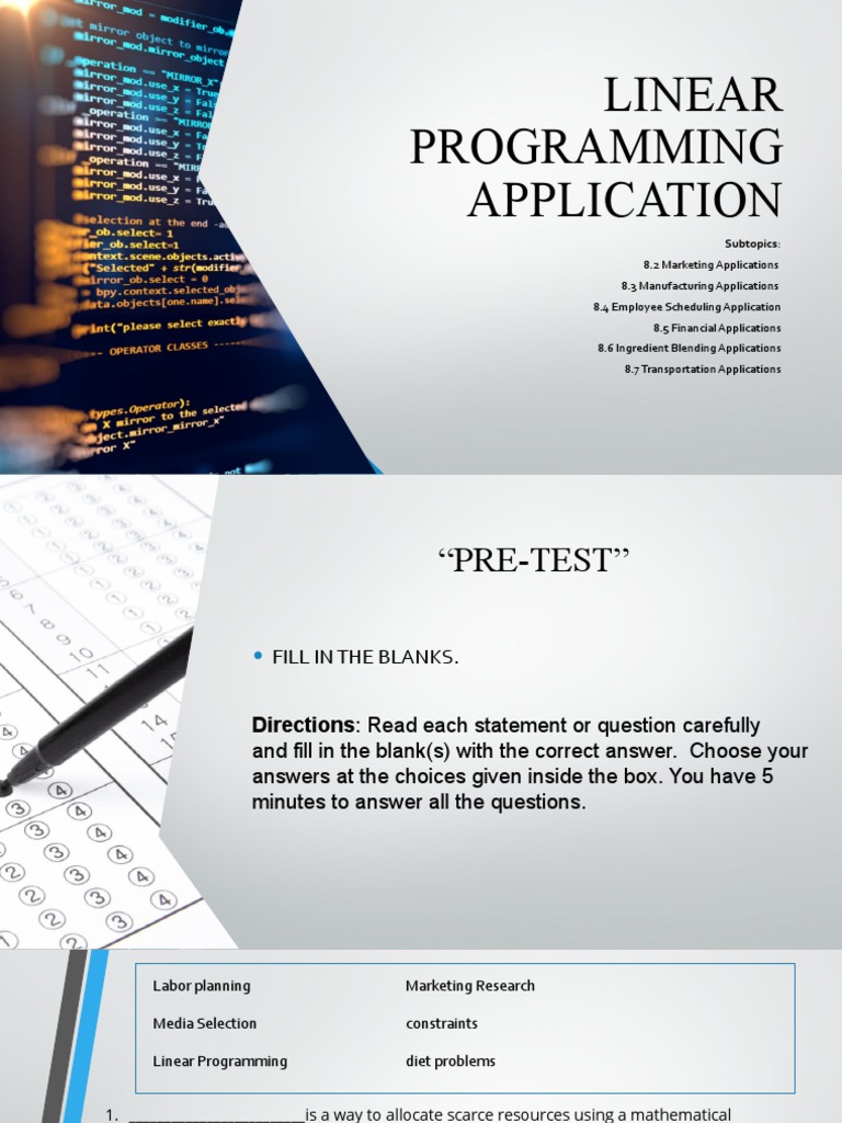 Linear Programming Application Ppt Report Pdf Linear Programming 2920