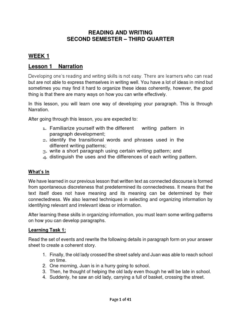 Reading and Writing Second Semester - Third Quarter: What's in | PDF