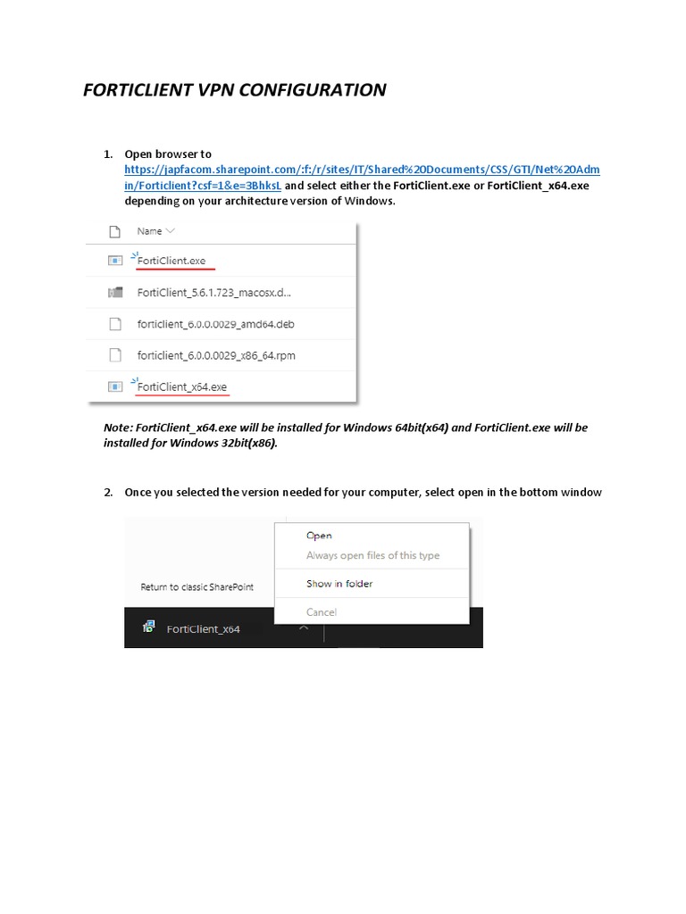 How to install SSL-VPN Forticlient in Windows | PDF