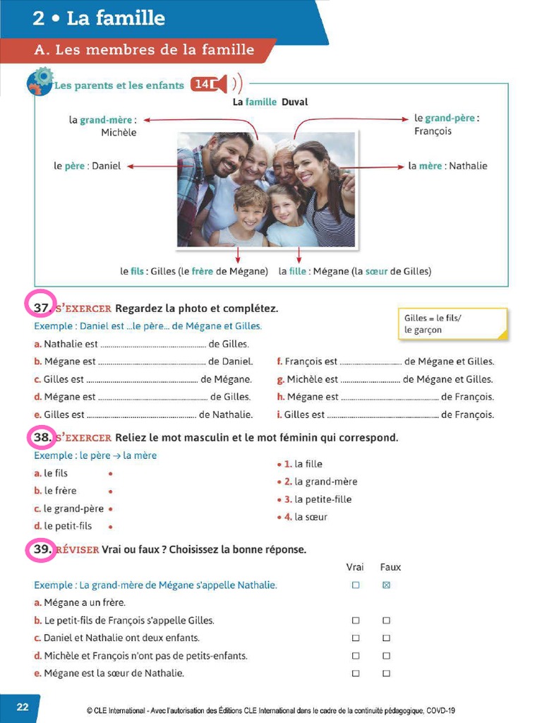 Exercices Vocabulaire de La Famille | PDF | Échecs