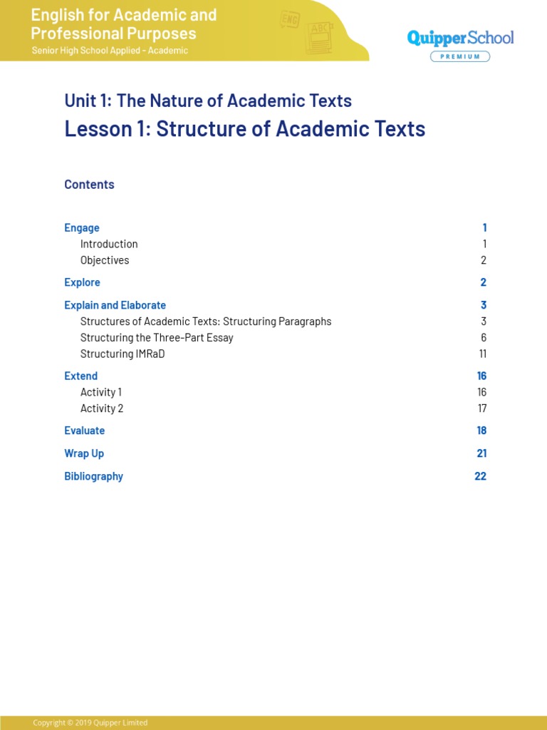 Pdf Sg Eap11 12 Unit 1 Lesson 1 Structure Of Academic Texts
