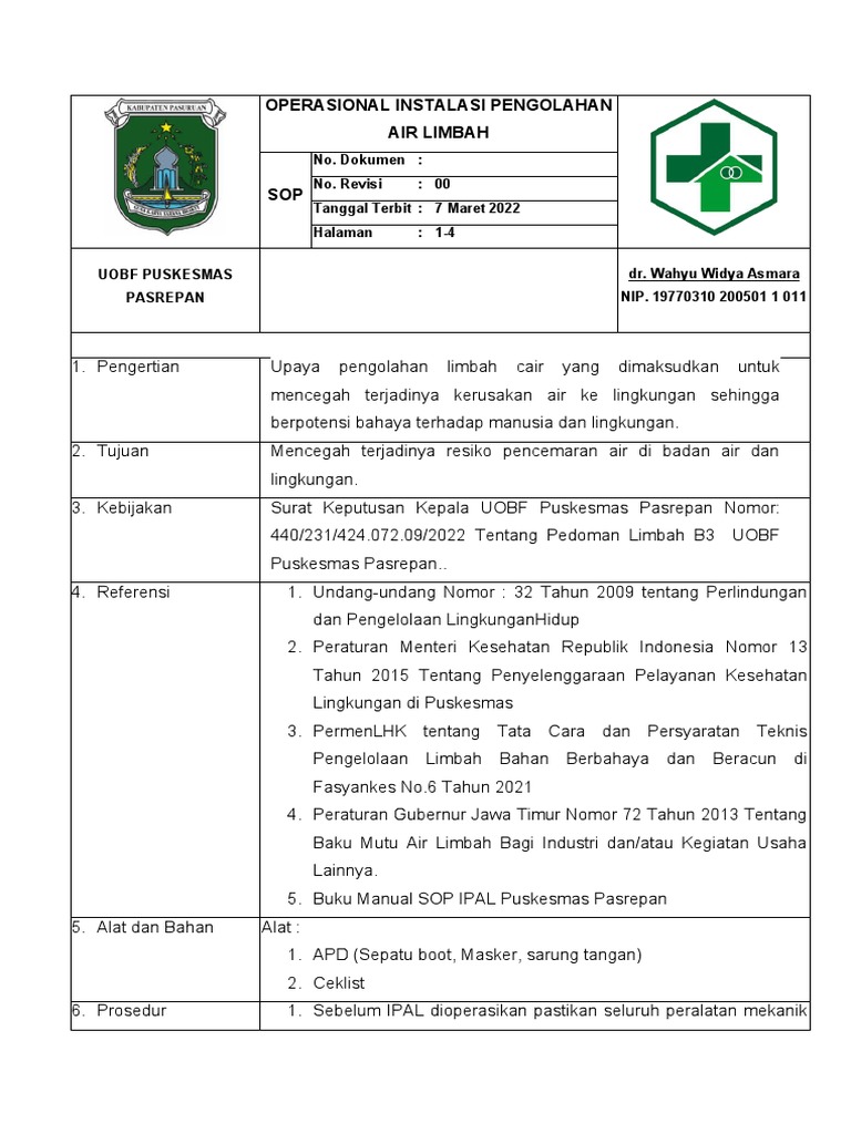 Operasional Instalasi Pengolahan Air Limbah (Ipal) - 2022 | PDF