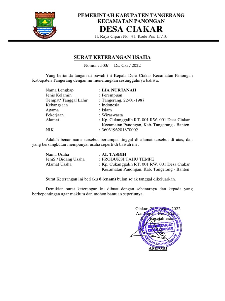 Desa Ciakar: Pemerintah Kabupaten Tangerang Kecamatan Panongan | PDF