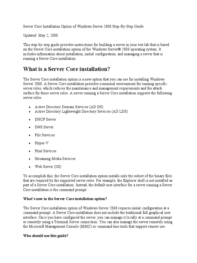 Server Core Step-By-Step Guide | PDF