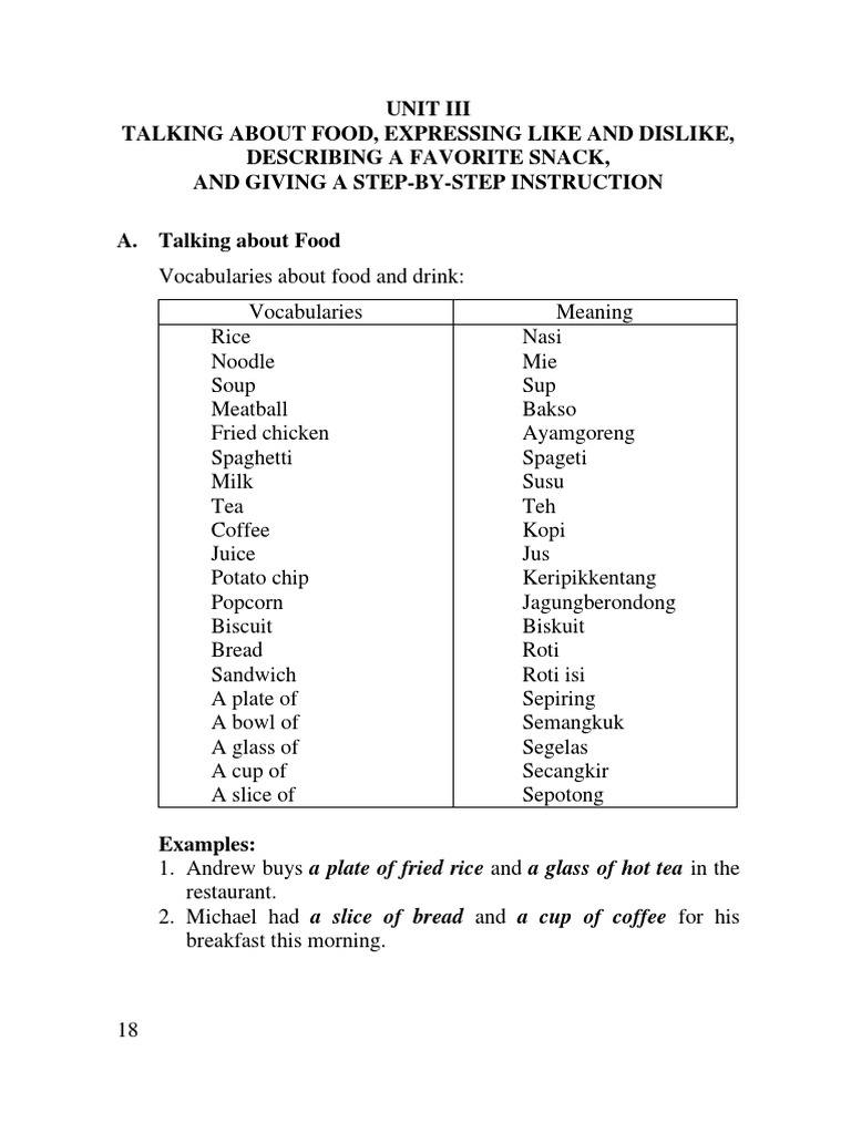 Unit Iii Expressing Like and Dislike | PDF | Taste | Foods