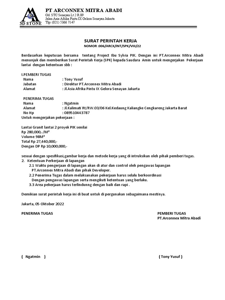 SPK Mandor Amin (Project Ibu Sylvia Graha Adhistana) | PDF