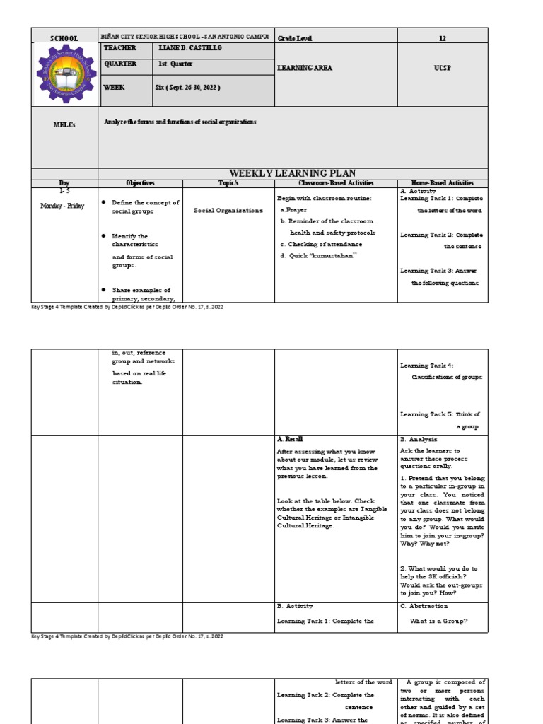WLP - G12 UCSP - Week 6 | PDF | Learning | Social Psychology