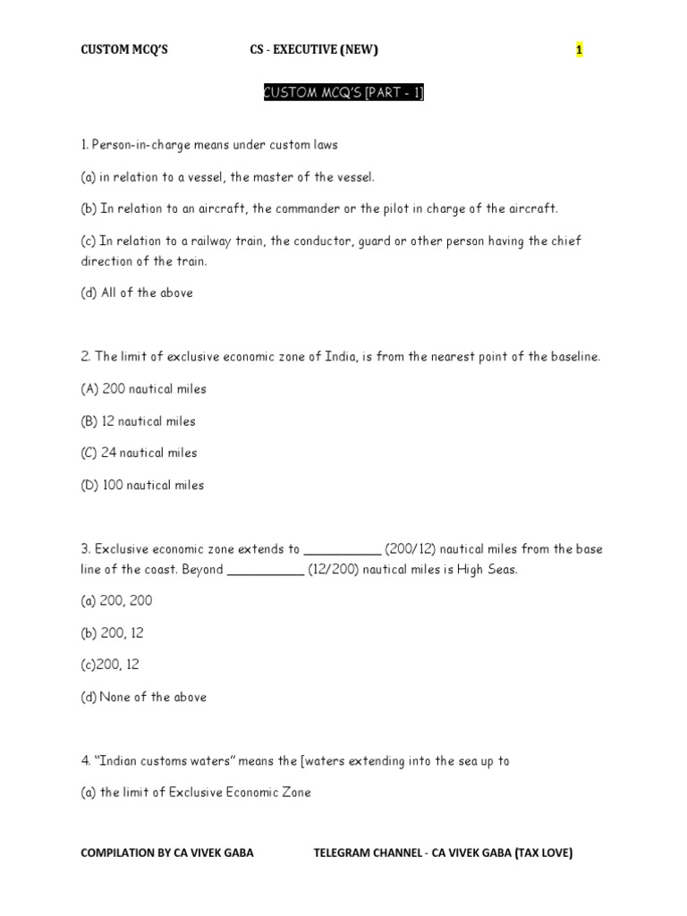 Custom MCQ - 1 by VG | PDF | Customs | Prices