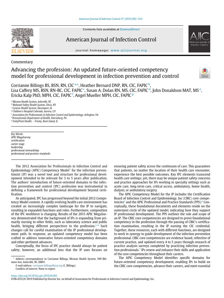 June 2019 AJIC Article APIC Competency Model | PDF | Preventive ...