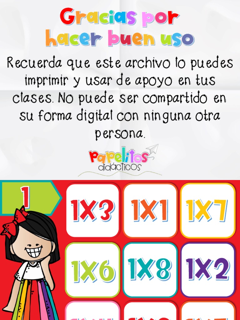 Loteria Tablas de Multiplicar | PDF