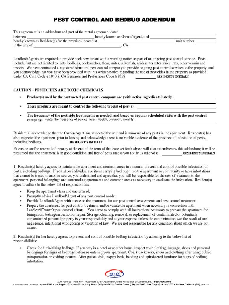 148B - Pest Control Addendum | PDF | Pest Control | Pest (Organism)