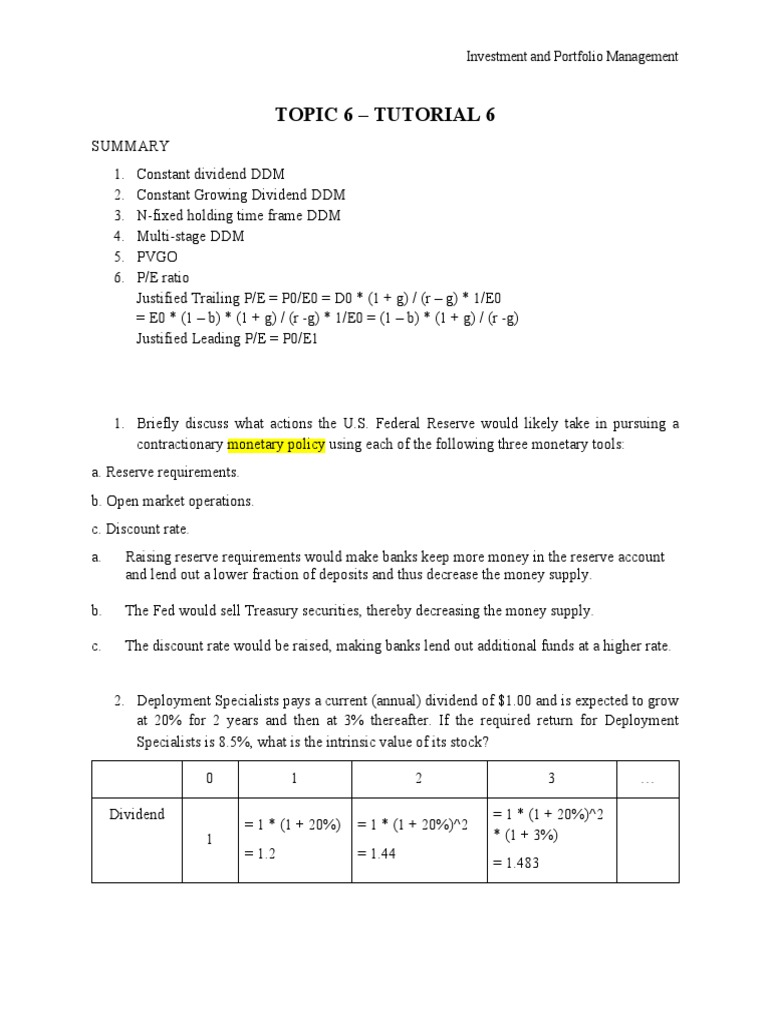 Tutorial 6 - Solutions | PDF | Dividend | Price–Earnings Ratio
