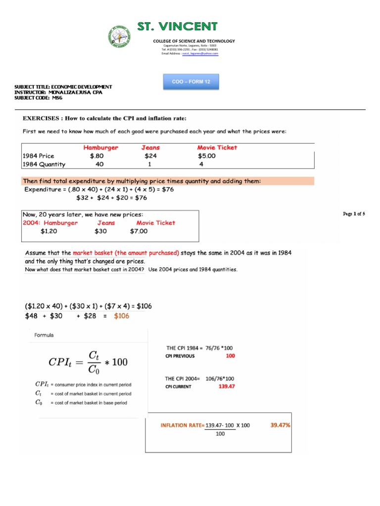 CPI and Inflation Rate Computation | PDF