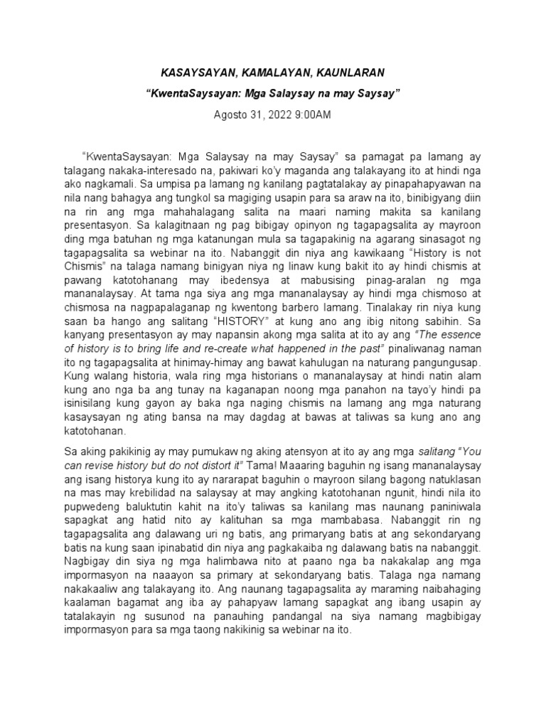 Kasaysayan Kamalayan Kaunlaran | PDF