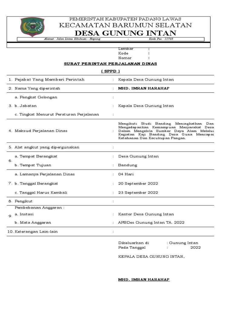 SPPD Desa | PDF
